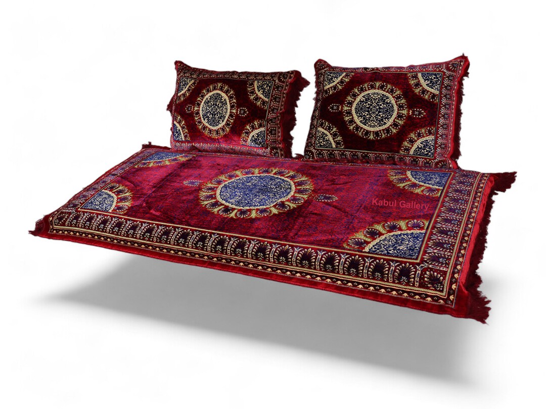 Set of 3 Pcs 1x Floor Cushion+2x Cushions Orient Afghan Pillow Rug Seat ...