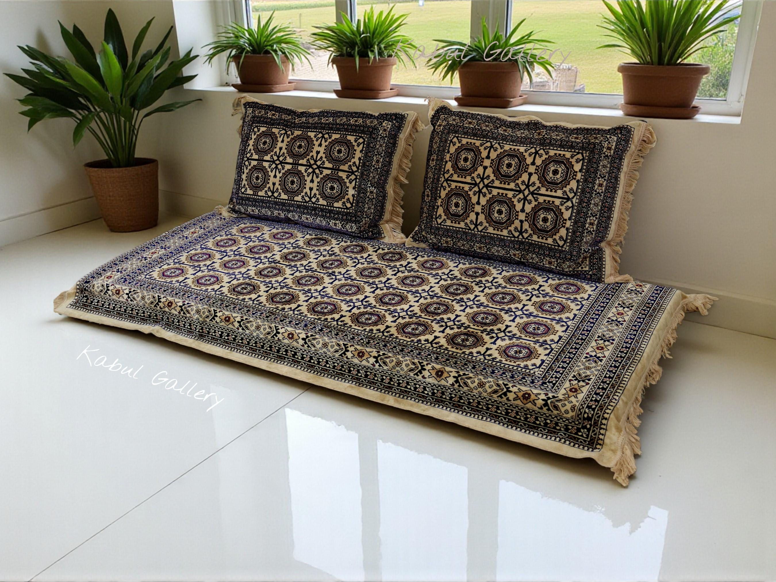 Set of 3 Pcs 1x Floor Cushion+2 X Cushions Orient Afghan Pillow Rug ...