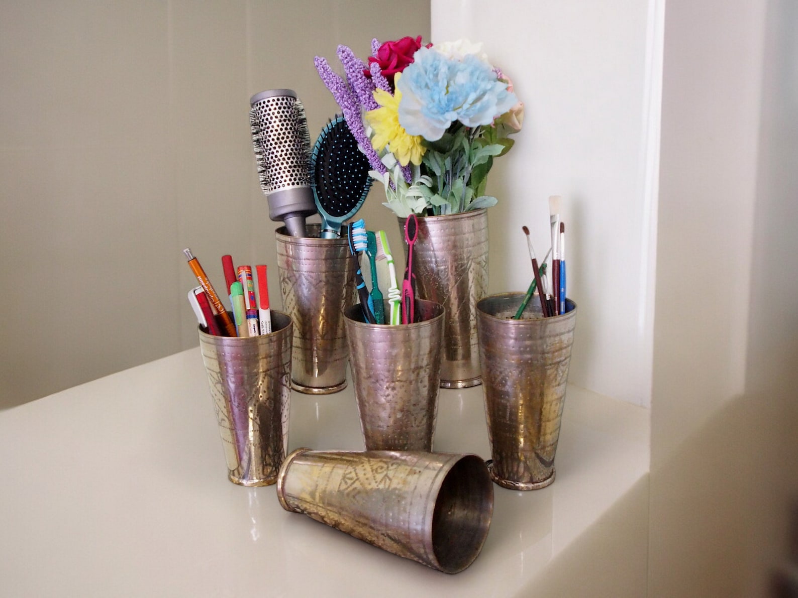 Antique Islamic Hand-engraved Orient Massive Brass Flower Vase Mug ...