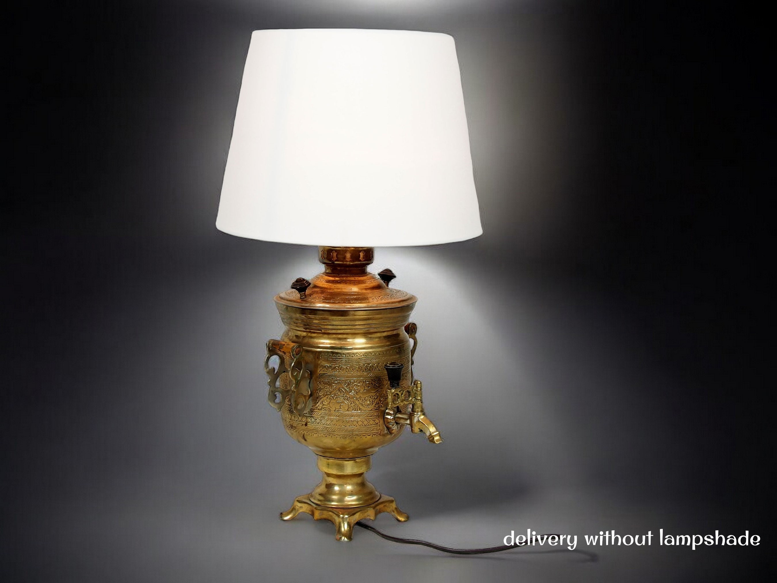 Antique Engraved Islamic Samovar Table Lamp Vintage Solid Brass Lamp ...
