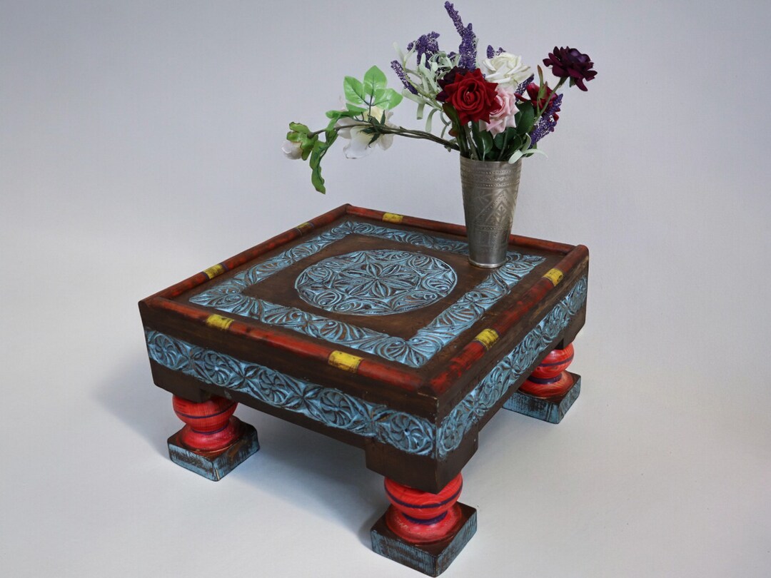 50x50 Cm Cm Antique-look Orient Colonial Solid Wood Hand-carved Table ...