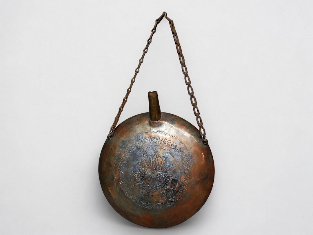 Antique Islamic Middle Eastern Tinned Copper Engraved Water Bottle ...