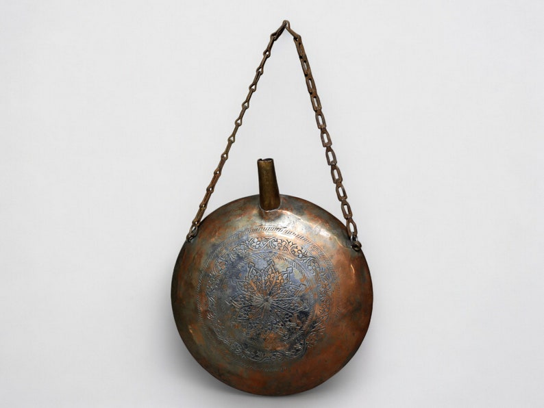 Antique Islamic Middle Eastern Tinned Copper Engraved Water Bottle ...