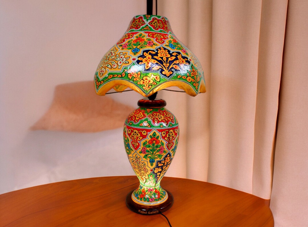 Oriental Hand Made and Hand Painted Camel Skin Leather Lamp Table Lamp ...