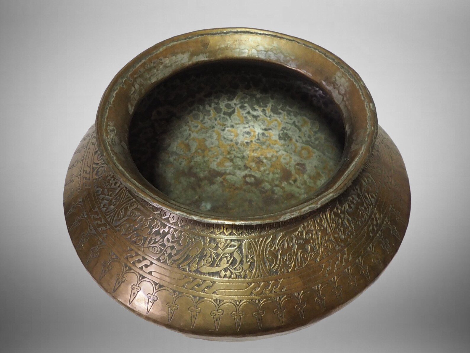 Antique Engraved Large Islamic Tinned Brass Bowl, Cooking Pot From ...