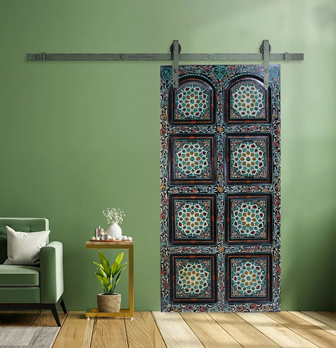200x100 Cm Vintage Orient Solid Wood Handmade Hand Painted Sliding Door ...