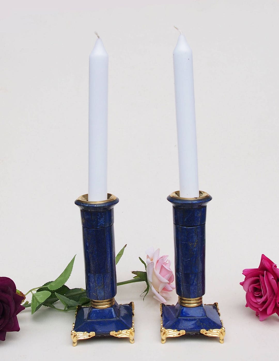 Hand Crafted Stunning Genuine Lapis Lazuli Candlesticks Candle - Etsy