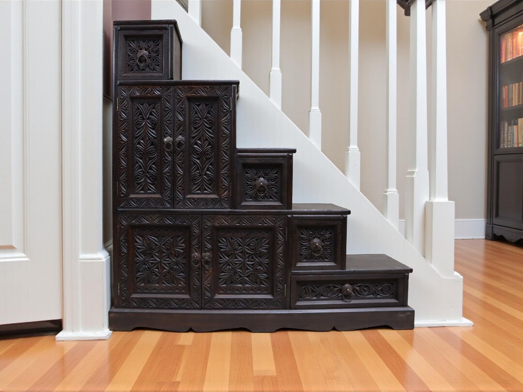 Antique-look Vintagehand Carved Orient Vintage Wooden Stair Cupboard ...