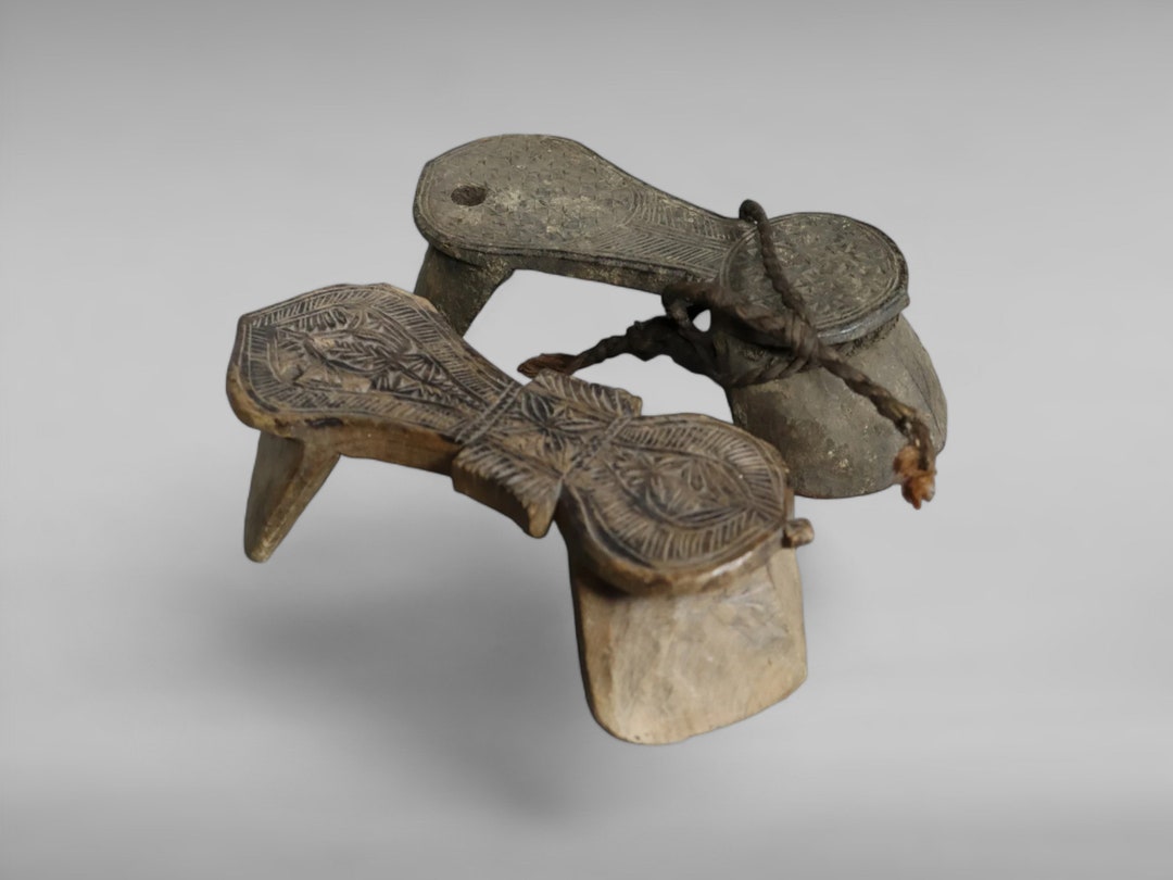 Antique 19th C Pakistan Swat Valley Handmade Wooden Carved Sandal ...