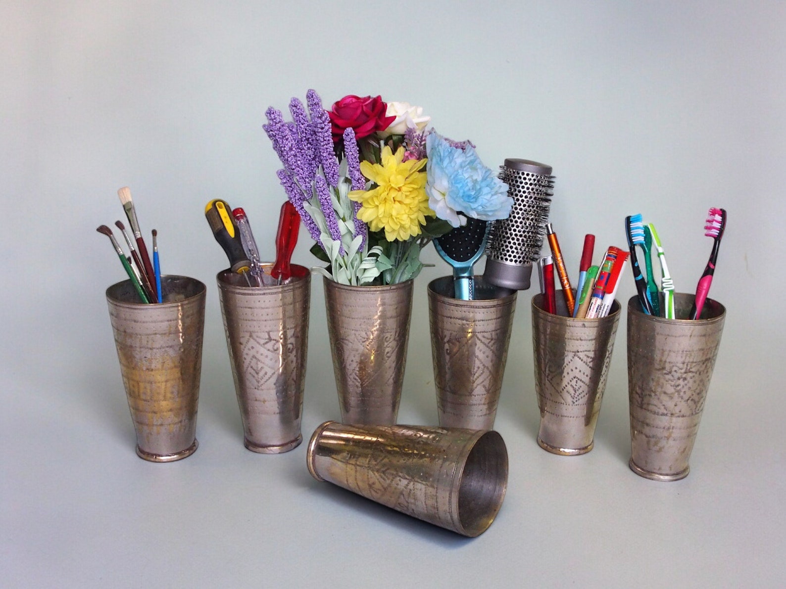 Antique Islamic Hand-engraved Orient Massive Brass Flower Vase Mug ...