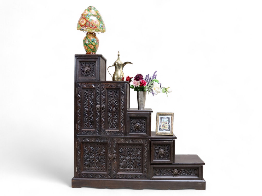 Antique-look Vintagehand Carved Orient Vintage Wooden Stair Cupboard ...