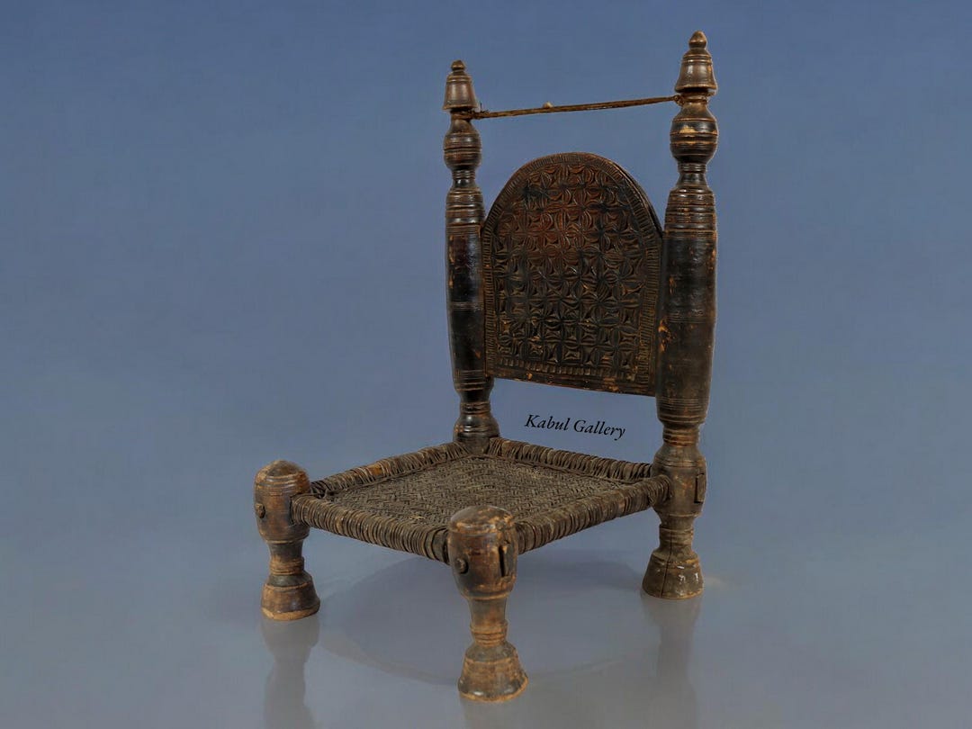 Antique 19th Century Orient Vintage Cedar Wood Low Chair From Nuristan ...