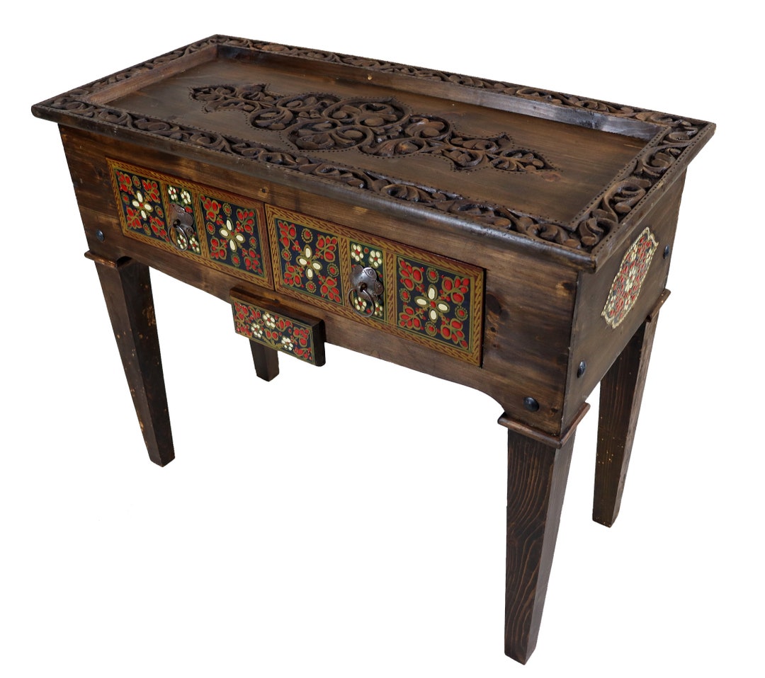Antique-look Hand Carved Orient Vintage Wooden Dressing Table Console ...