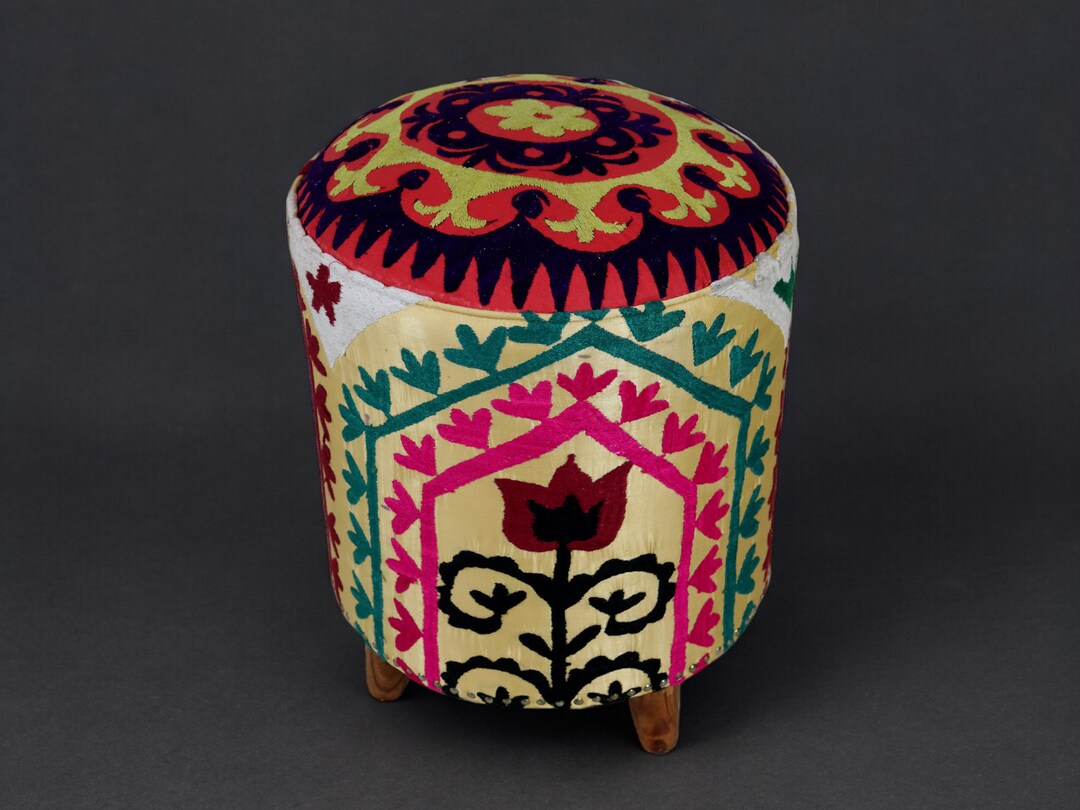Vintage Oriental Luxurious Suzani Stool Chair Stool Seat Cushion ...