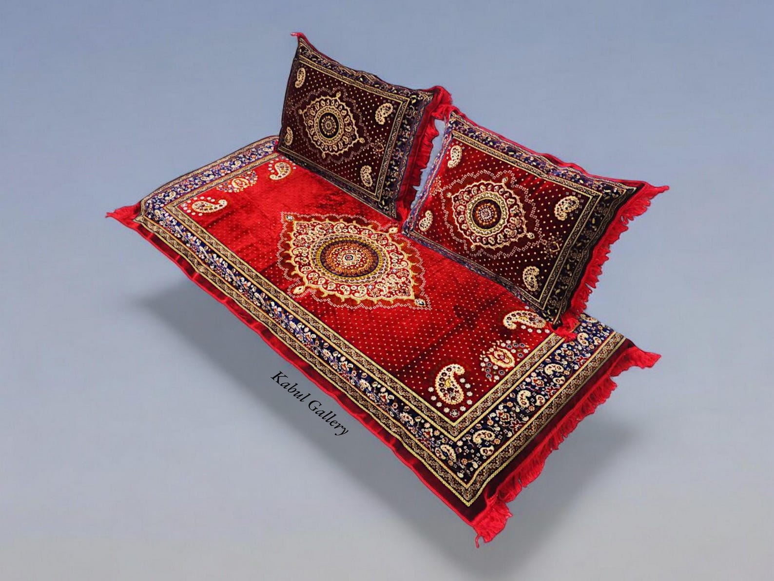 Set of 3 Pcs 1x Floor Cushion+2x Cushions Orient Afghan Pillow Rug Seat ...