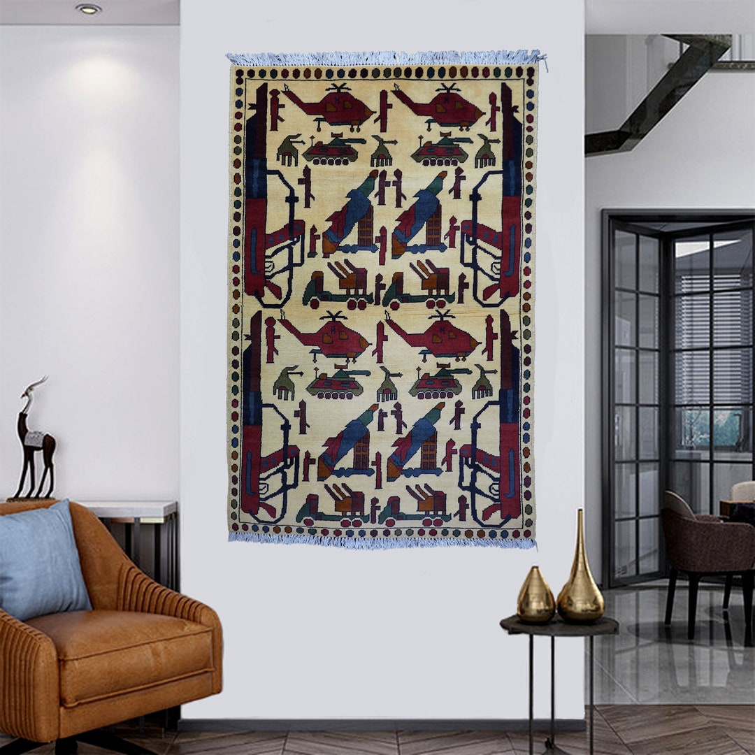 140 X 95 Cm 55,1 X 37,4 Inch Nomadic Hand-knotted Afghan War Rug ...