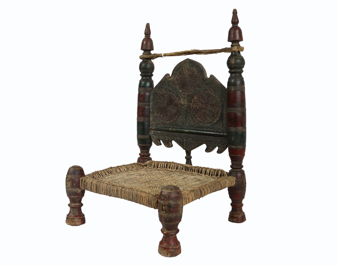 Antique 19th Century Orient Vintage Cedar Wood Low Chair From Nuristan ...