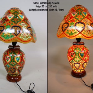 Oriental Hand Made and Hand Painted Camel Skin Leather Lamp Table Lamp ...
