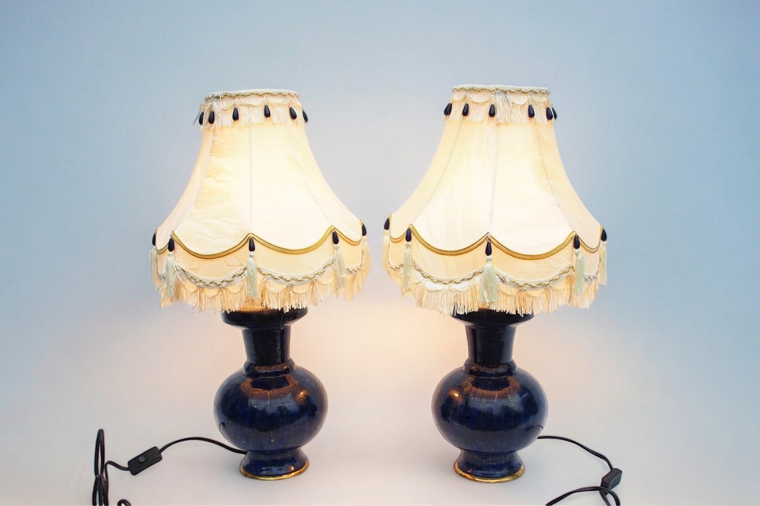 Pair Very Rare and Large Table Lamp Hand Crafted Stunning Genuine Lapis ...