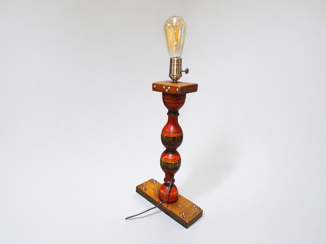 Antique Handpainted Stunning Vintage Lacquerware Wooden Table Lamp With ...