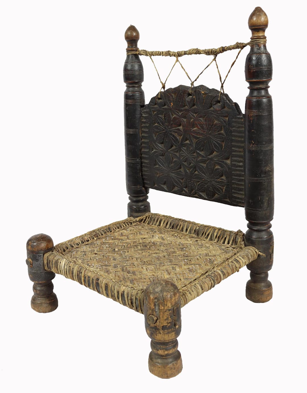 Antique 19th Century Orient Vintage Cedar Wood Low Chair From Nuristan ...
