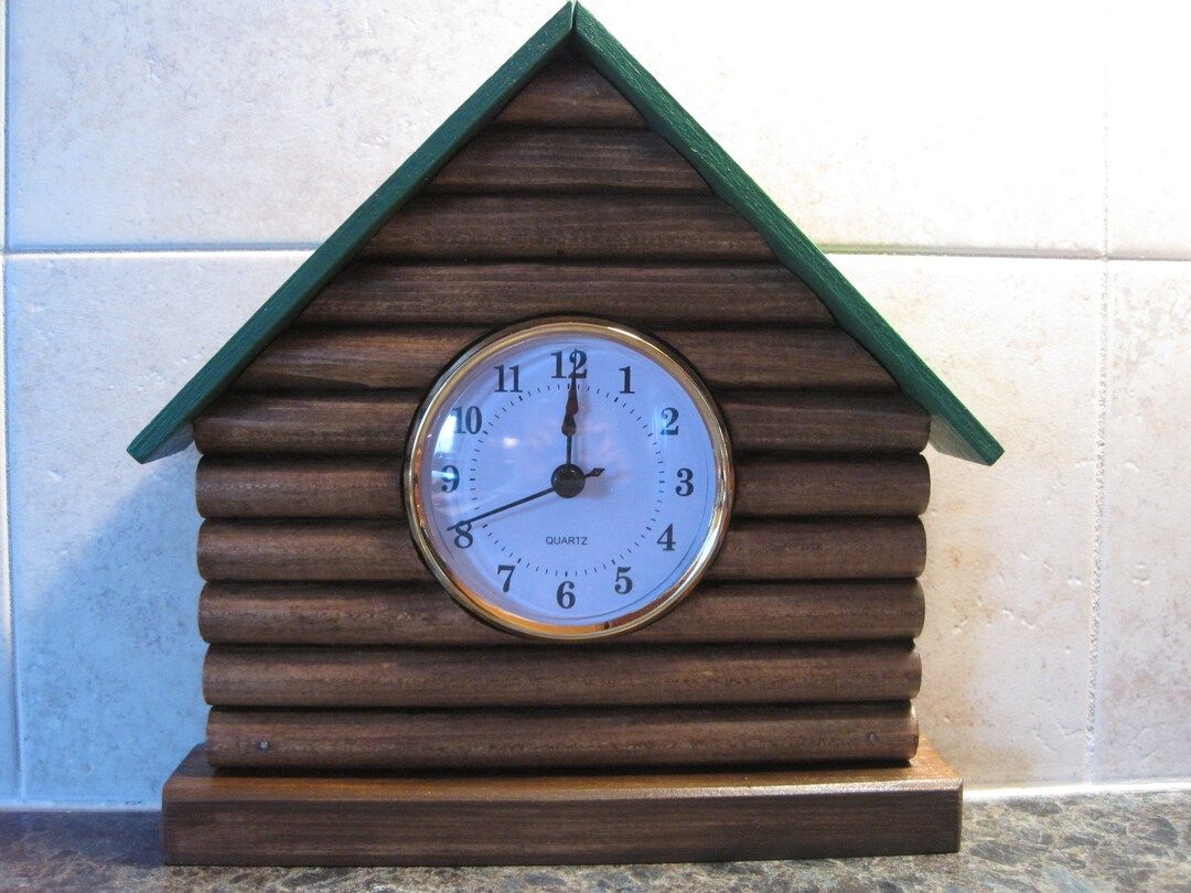 Handmade Log Cabin Clock Dark Brown Quartz Movement battery Hang on a ...