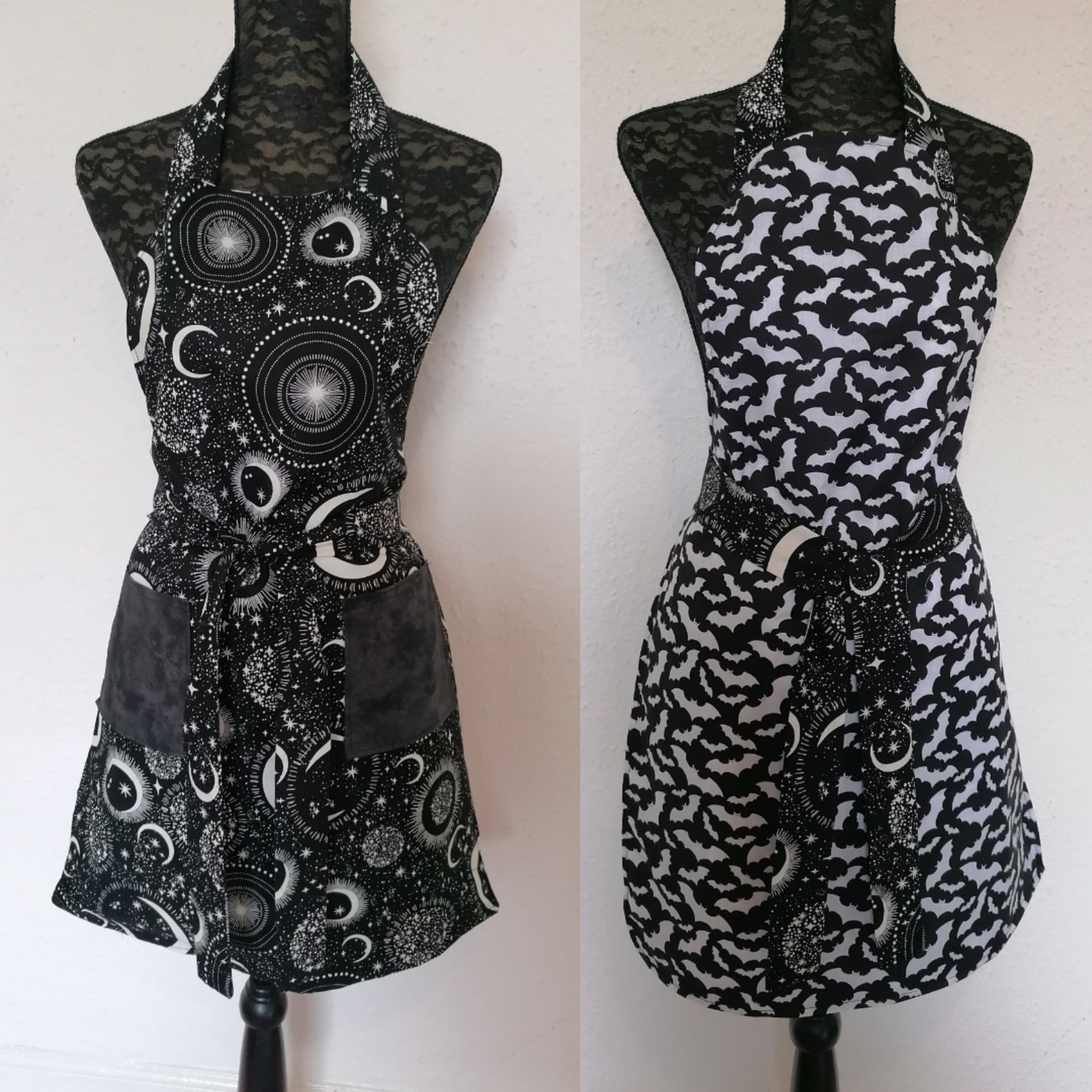 Gothic Apron, Reversible Apron, Moons, Bats, Goth Homeware, Goth ...