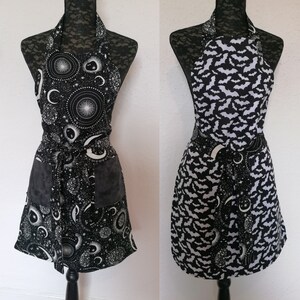 Gothic Apron, Reversible Apron, Moons, Bats, Goth Homeware, Goth ...