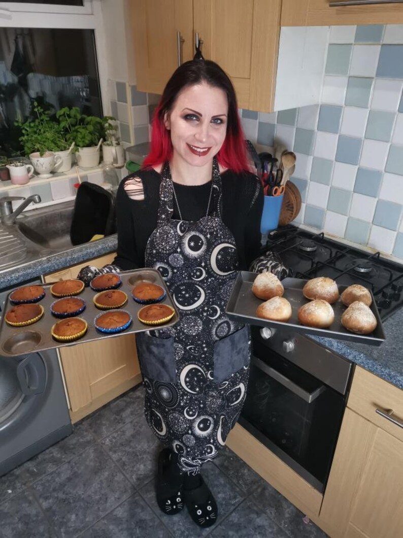 Gothic Apron, Reversible Apron, Moons, Bats, Goth Homeware, Goth ...