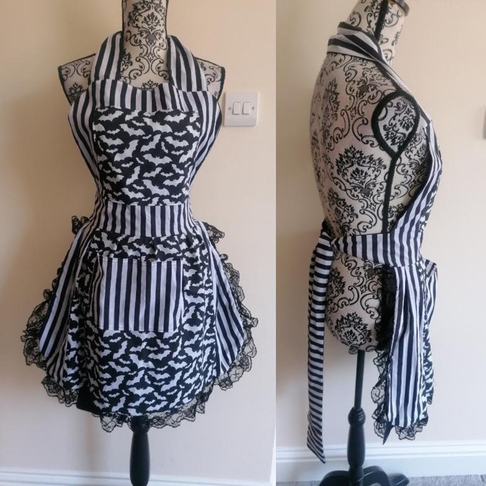 Goth Apron, Rockabilly Apron, Retro, Pin Up, Kitchen Witch, Halloween ...
