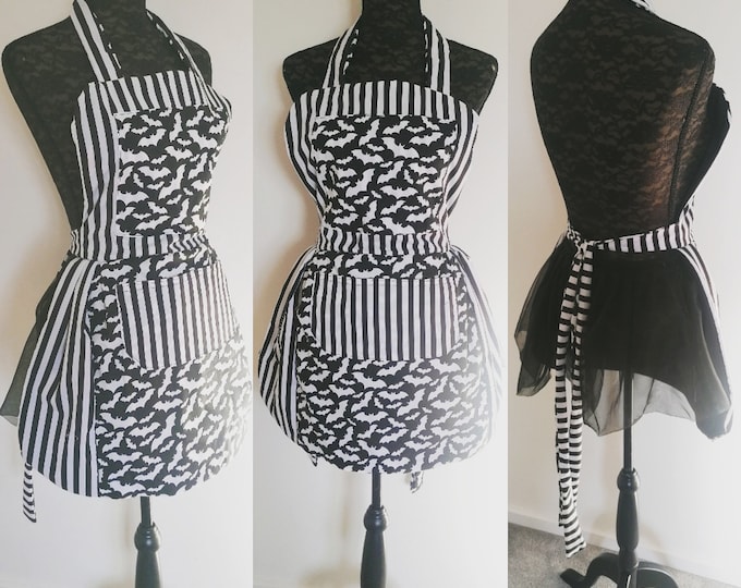 Goth Apron, Rockabilly Apron, Retro, Pin Up, Kitchen Witch, Halloween ...