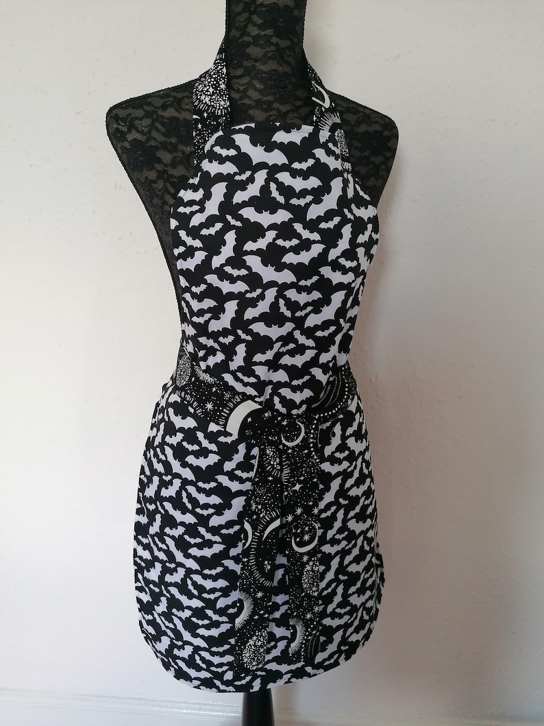 Gothic Apron, Reversible Apron, Moons, Bats, Goth Homeware, Goth ...