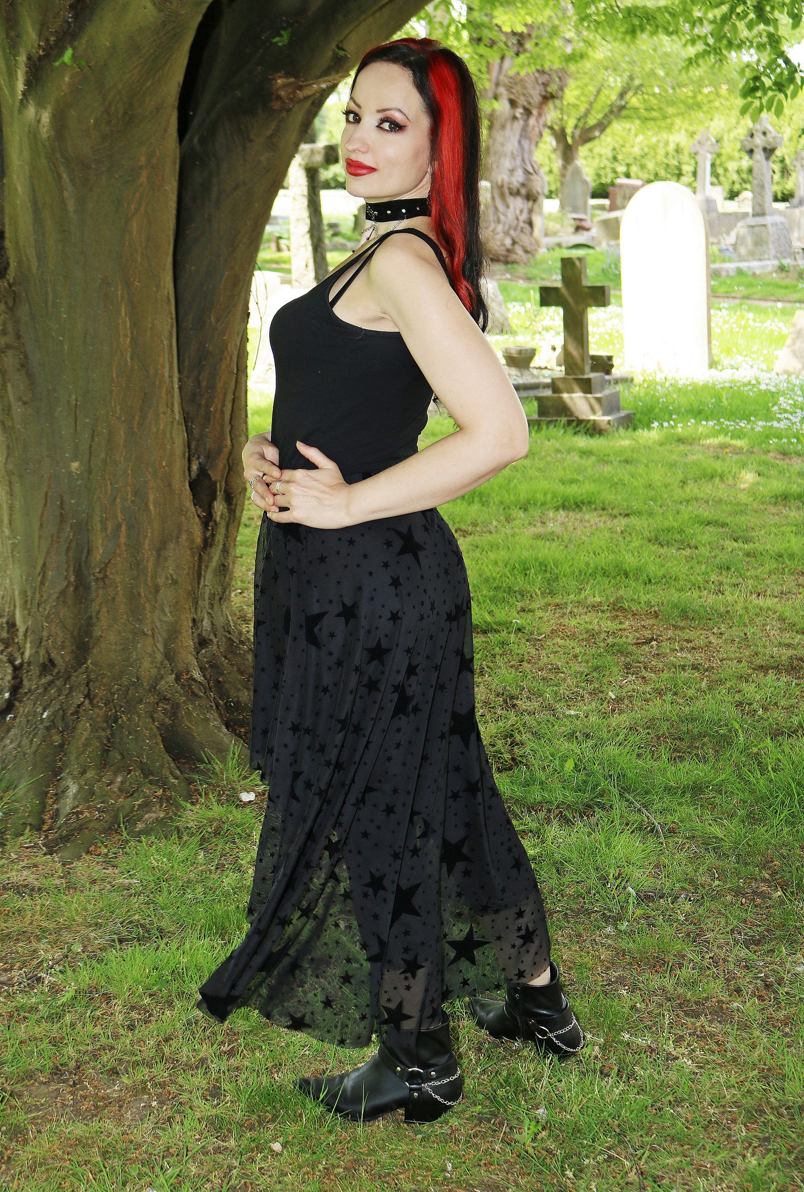 Flocked Stars Mesh Skirt High Low Skirt Mesh Skirt Gothic | Etsy UK