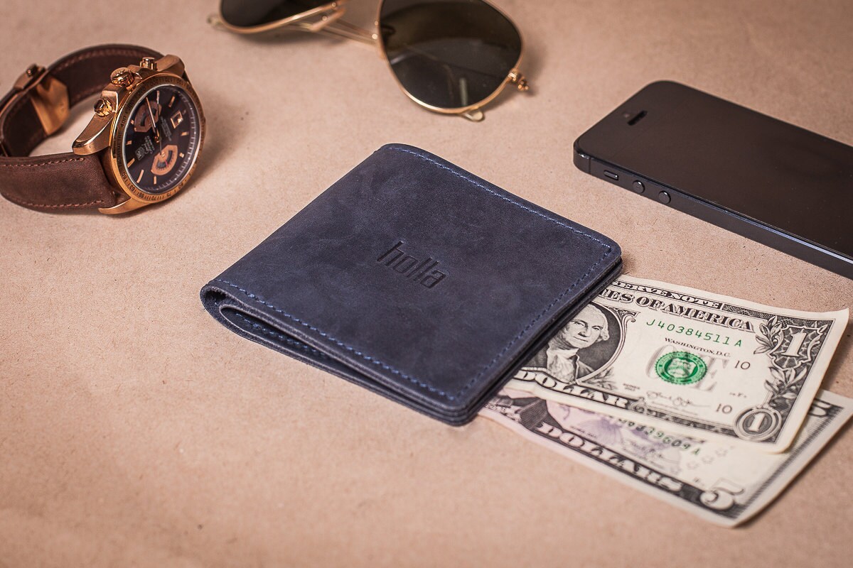 Minimal Leather Wallet Mens Leather Wallet Minimalist - Etsy