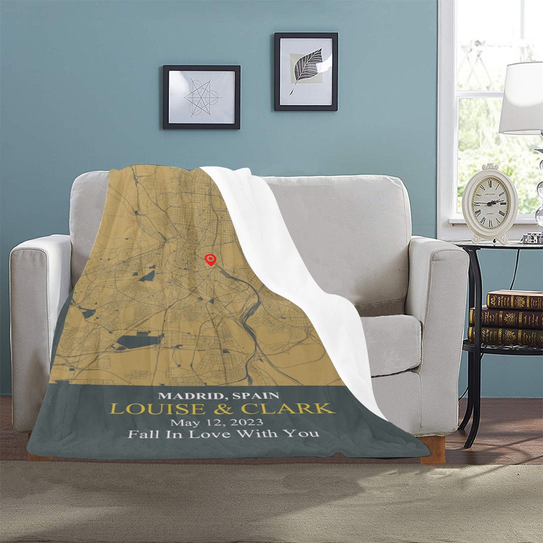 Black Cow Dark Sand Custom Maps Blanket, Custom City Map Blanket ...