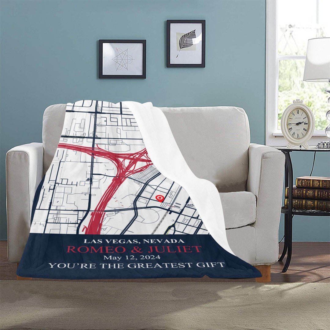 Midnight BLUE Maroon Custom Maps Blanket, Custom City Map Blanket ...