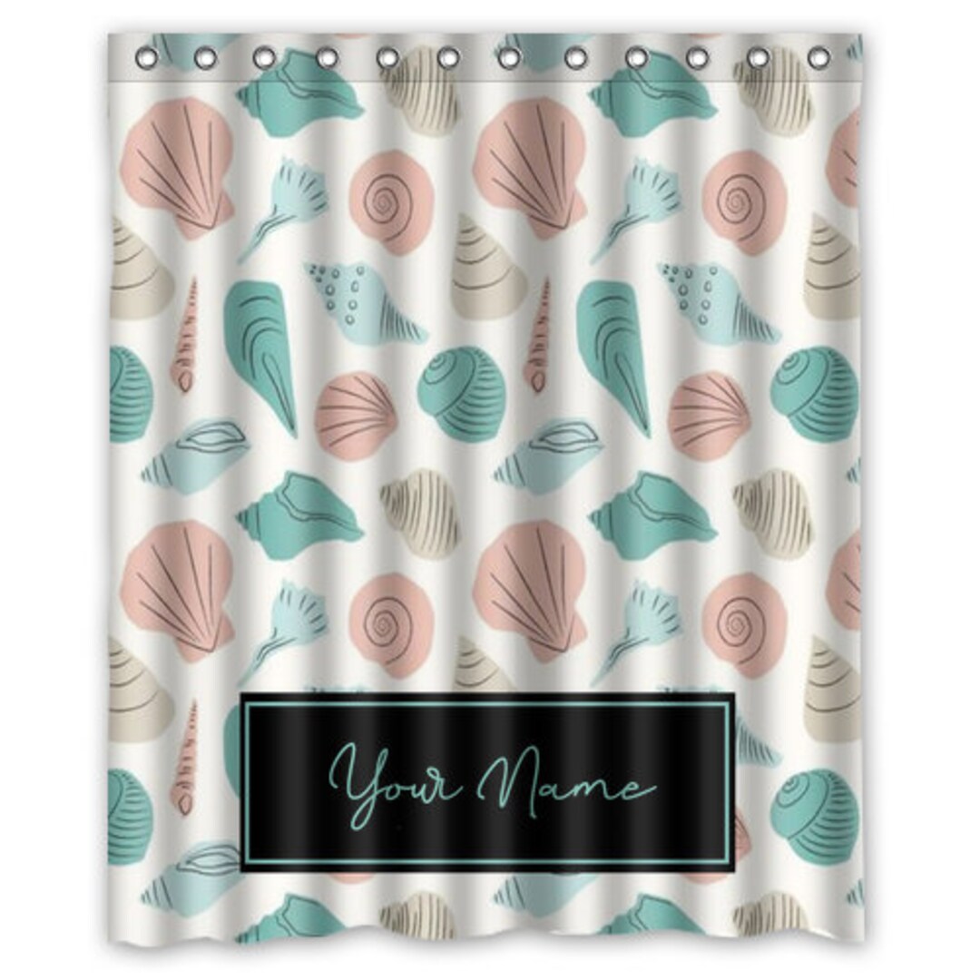 Personalized Nautical Seashell Shower Curtains Set With Hooks ...