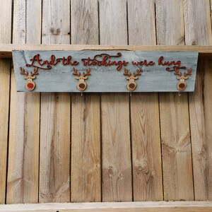 Rustic Wood Sign and the Stockings Were Hung - Reindeer Rudolph - Etsy