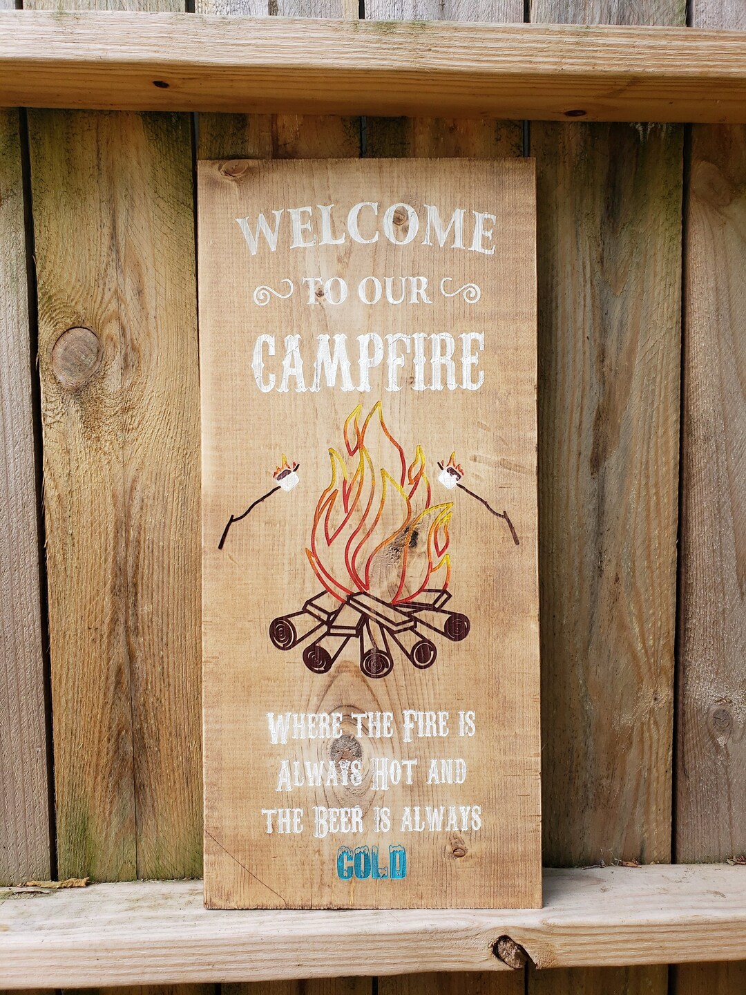 Rustic Campfire Wood Sign: Hot Fire, Cold Beer - Etsy