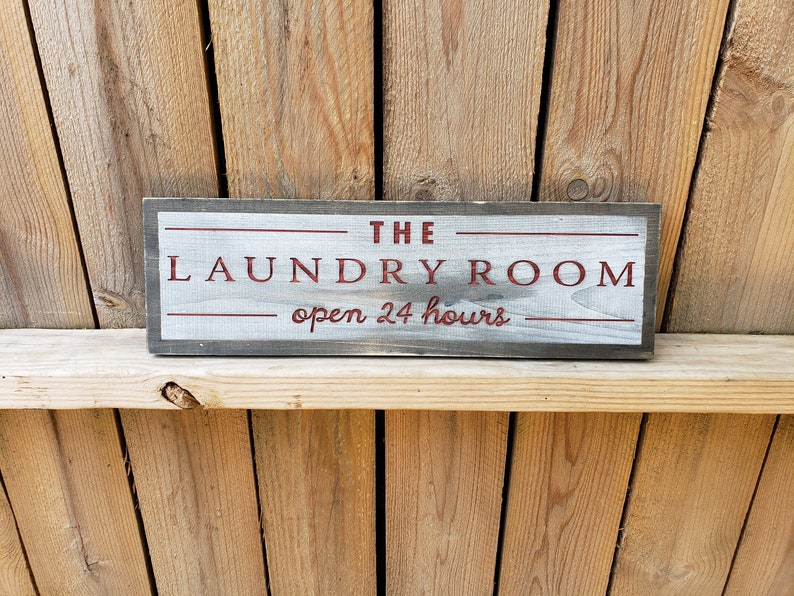 The Laundry Room Open 24 Hours - Rustic Wood Sign - Etsy