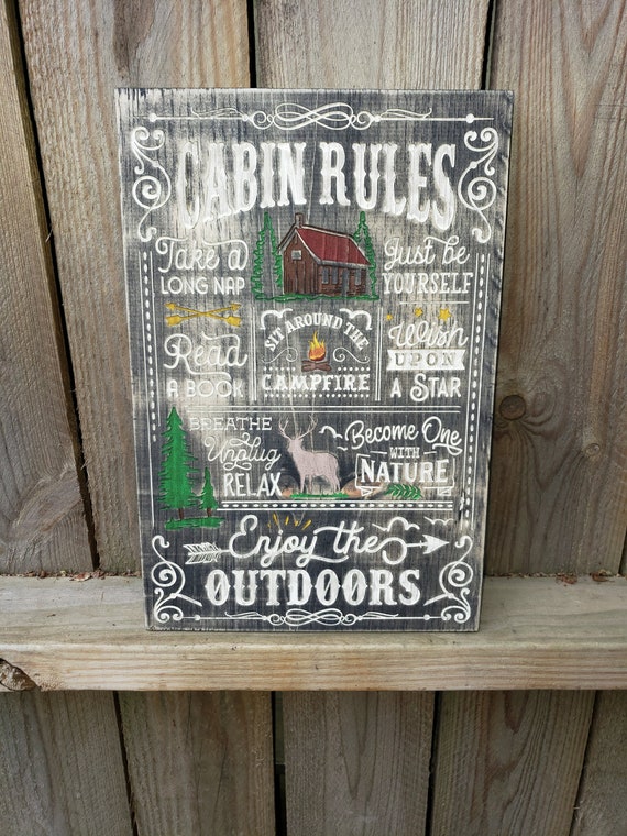 Cabin rules Rustic wood sign | Etsy