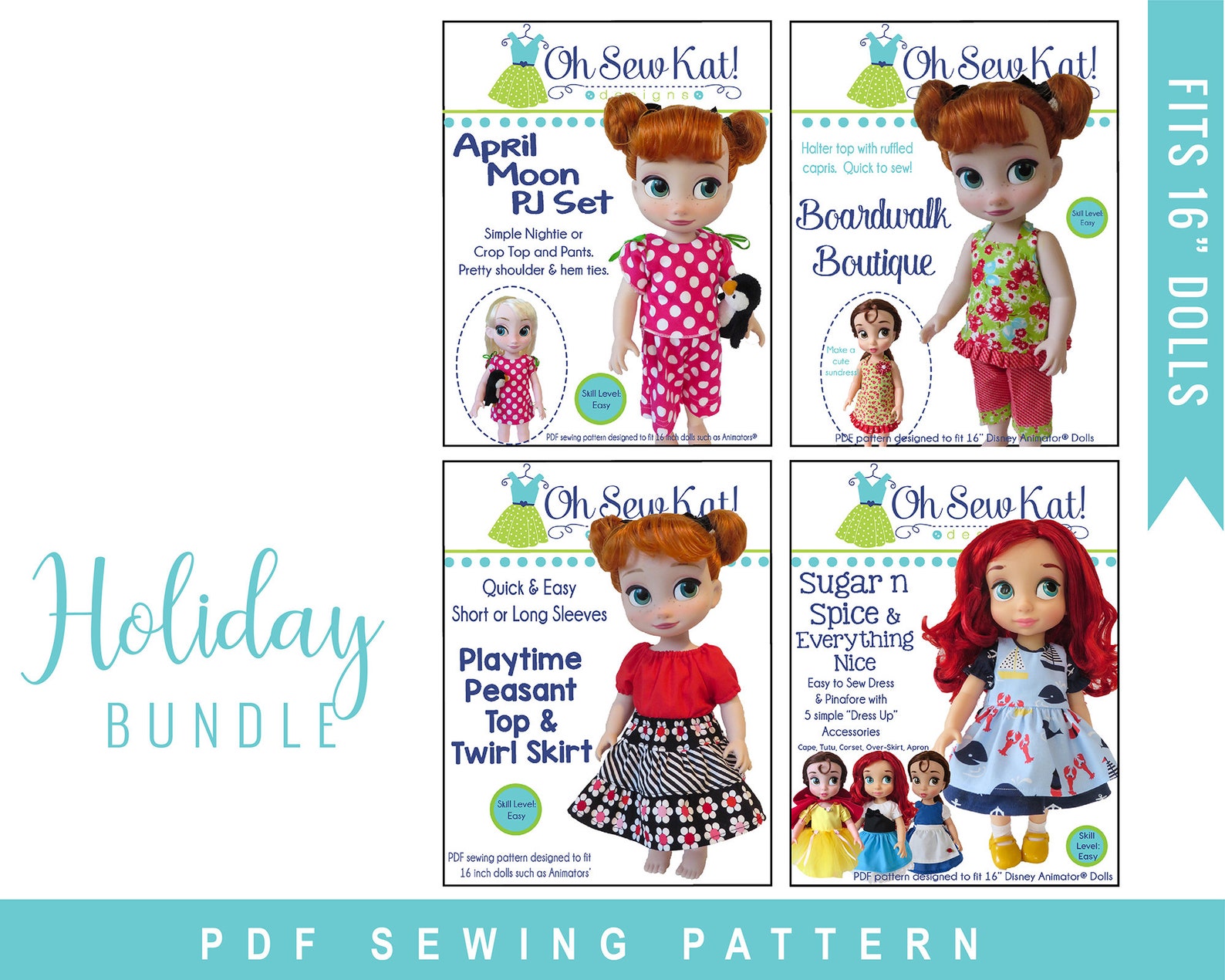 16 Inch Doll Clothes PDF Sewing Pattern Bundle for 16 Inch Animators ...