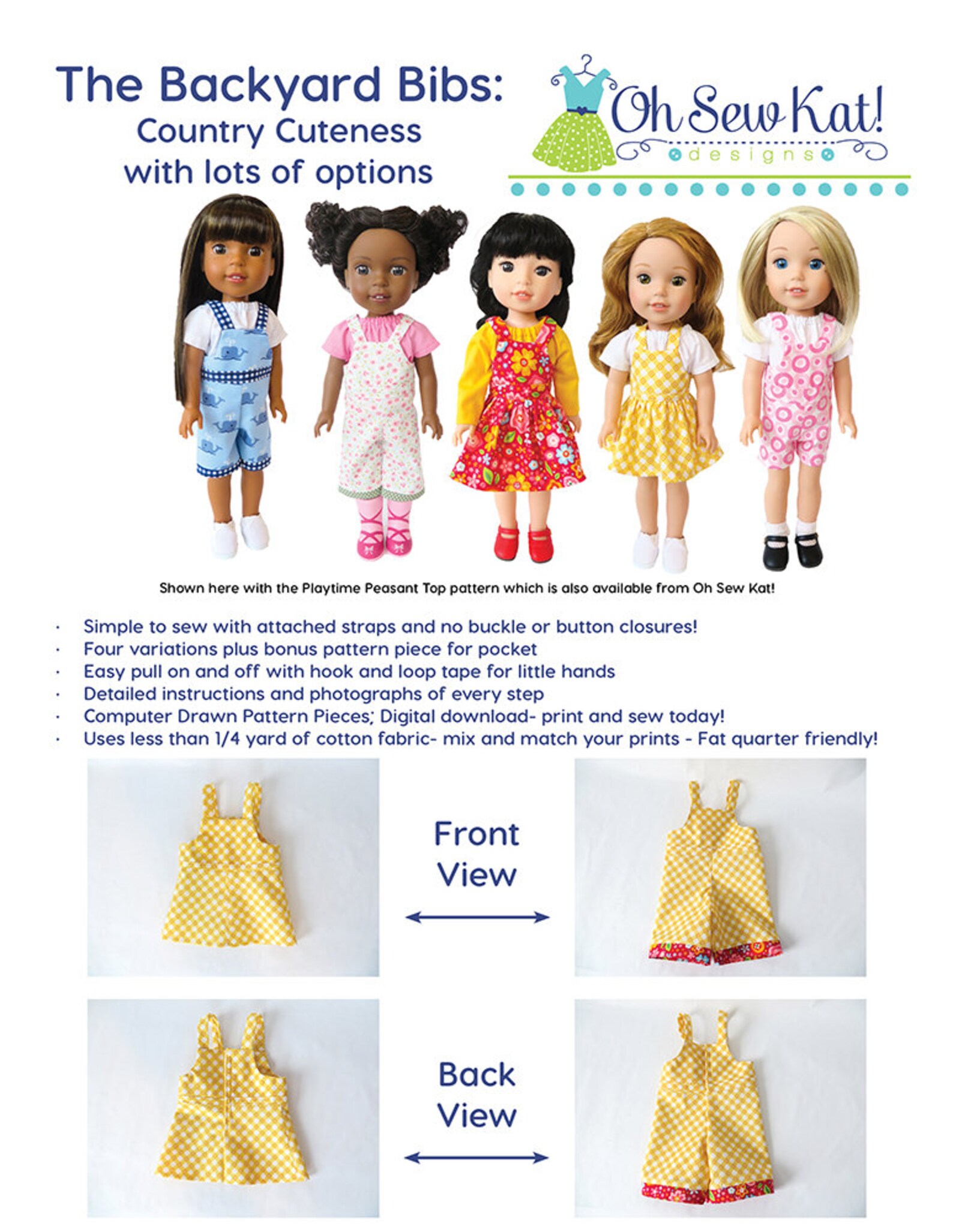 14 Inch Doll Clothes Sewing Pattern Overalls and Peasant Top - Etsy