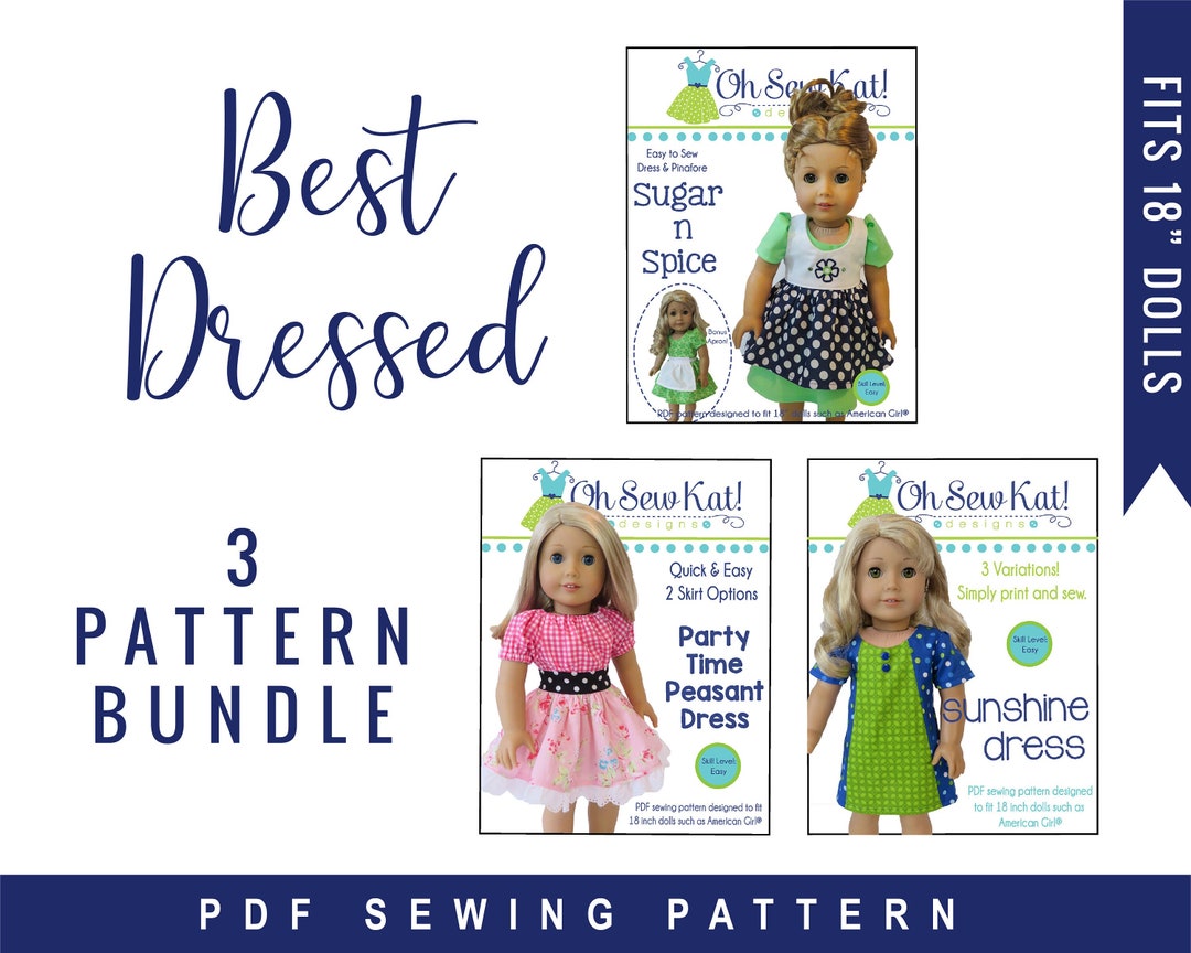 18" Doll Clothes Pattern PDF Bundle of 3 Dress Sewing Patterns for 18 ...