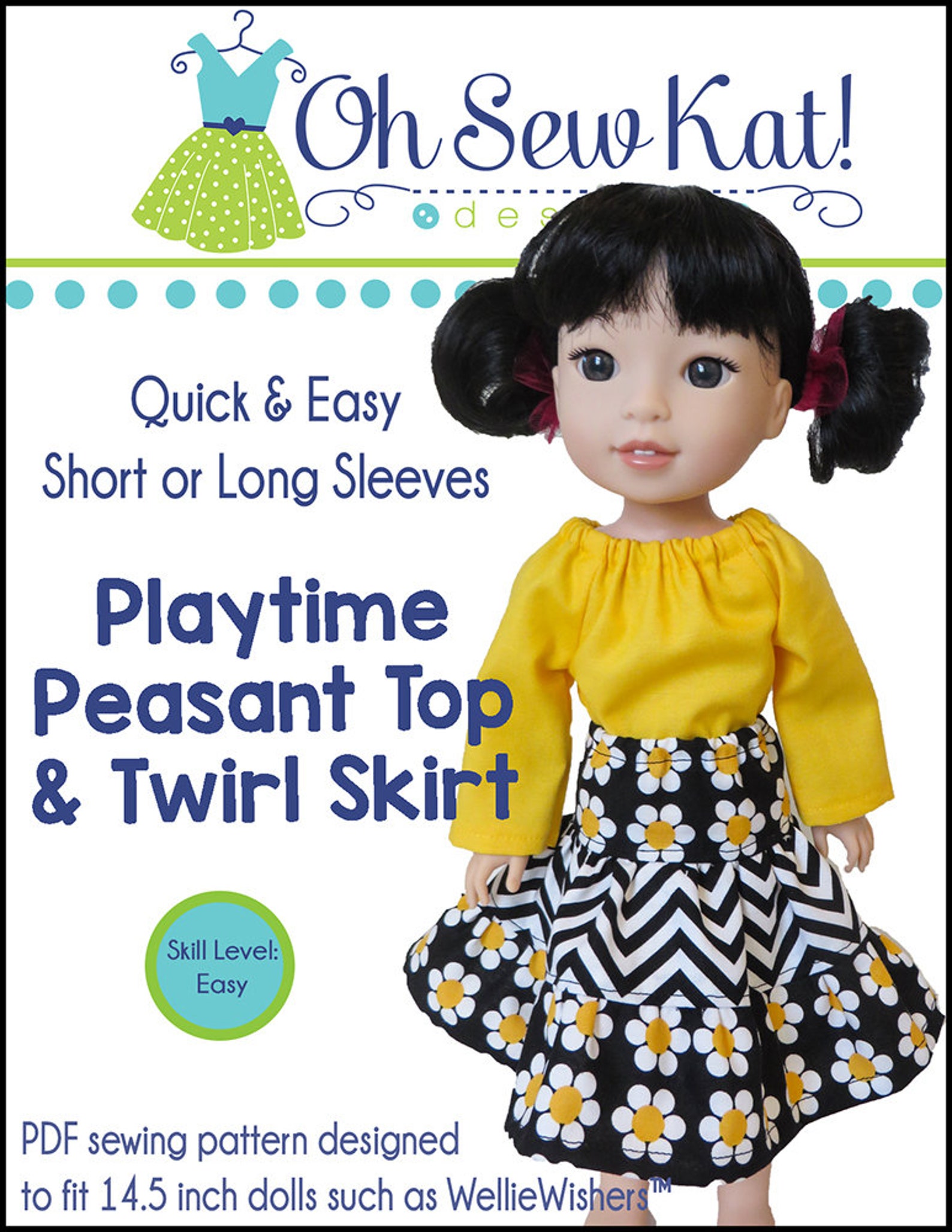 14 Inch Doll Clothes Sewing Pattern - Overalls and Peasant Top Bundle ...