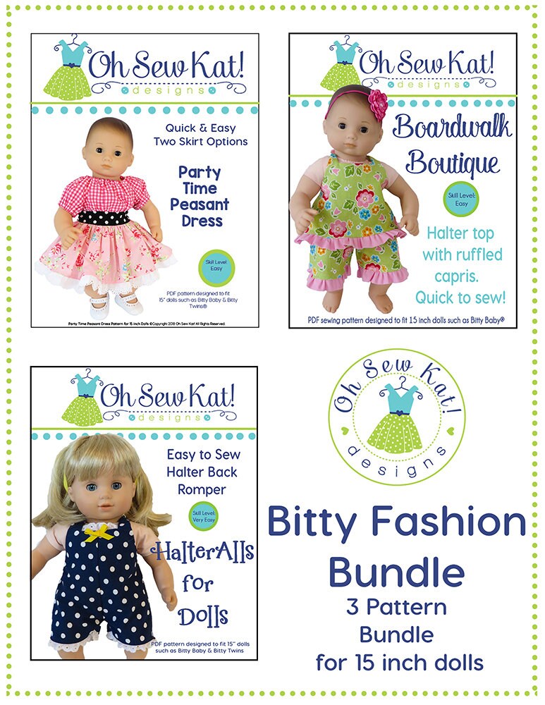 Doll Clothes Pattern for 15" Baby Dolls Like Bitty Baby Doll Clothes ...
