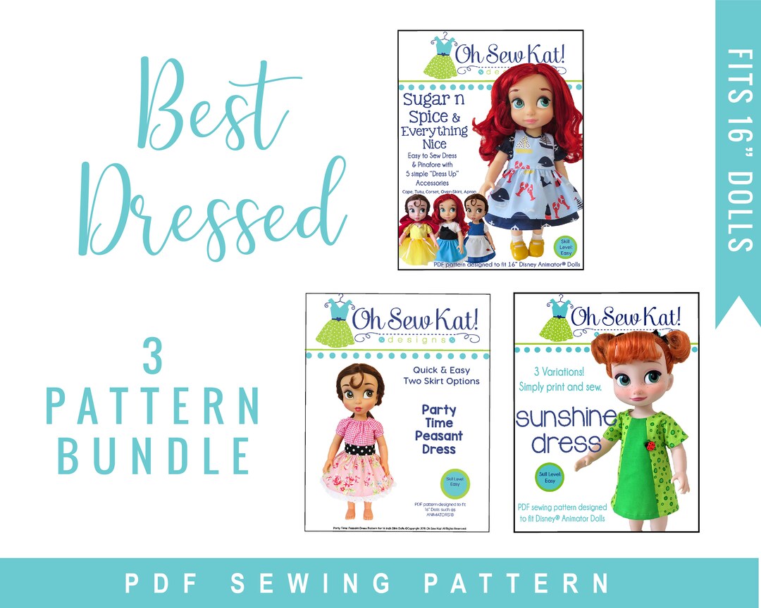 Doll Clothes Pattern PDF Bundle of 3 Sewing Patterns for 16 Inch Dolls ...