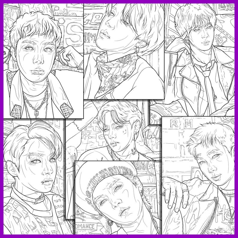 BTS Coloring Book _7 Printable Coloring Pages_hand Drawing_all Members ...