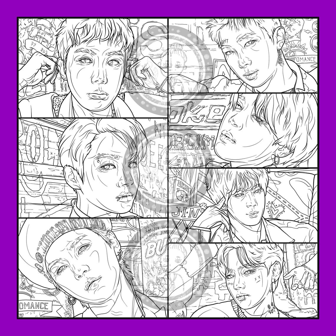 BTS Coloring Book _7 Printable Coloring Pages_hand Drawing_all Members ...