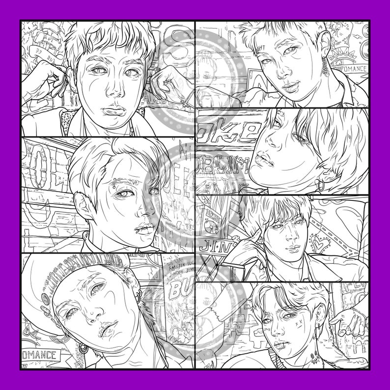 BTS Coloring Book _7 Printable Coloring Pages_hand Drawing_all Members ...